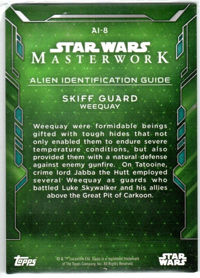 STAR WARS 2016 TOPPS MASTERWORK ALIEN IDENTIFICATION GUIDE AI-8 SKIFF ...
