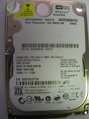 Western Digital WD2500BEVS-00VAT0 DCM: HACTJHB Laptop 250GB 2.5" SATA ...