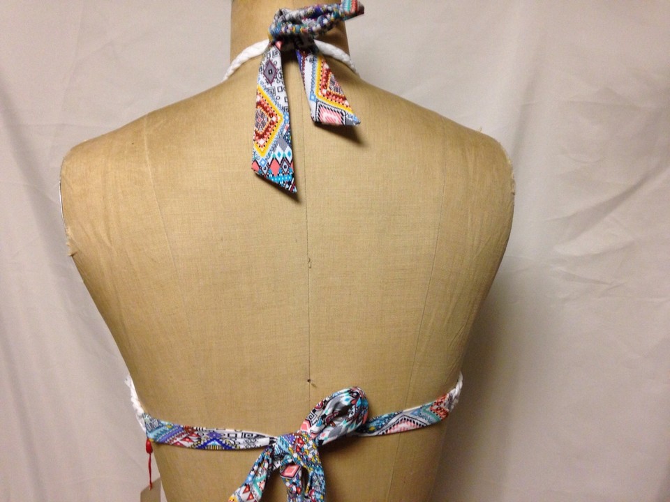 Red Carter Friendship Bracelet Braided Triangle Bikini Top White Multi