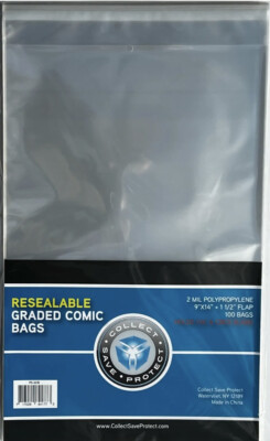 100 New CSP Graded Comic Book Resealable Bags 9x14 Acid Free Bags For ...