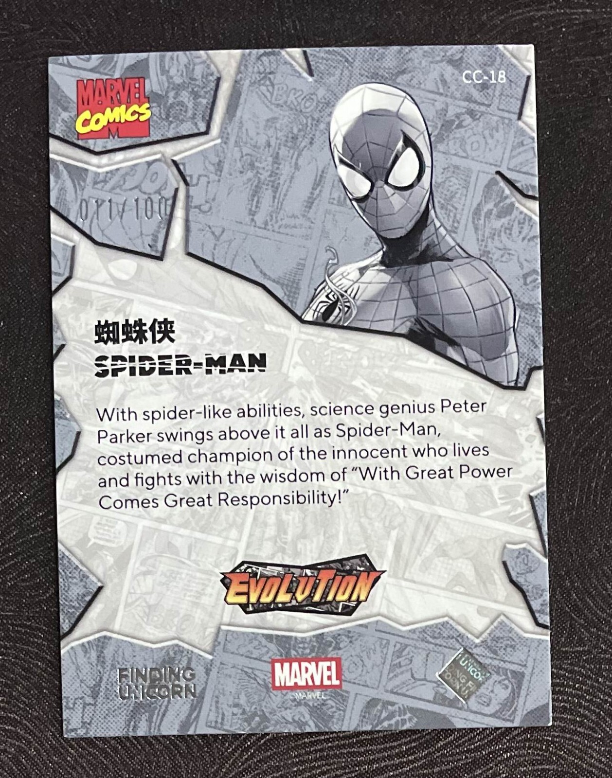 2024 Finding Unicorn Marvel Evolution CC-18 Gold /100 SPIDER-MAN | eBay.de