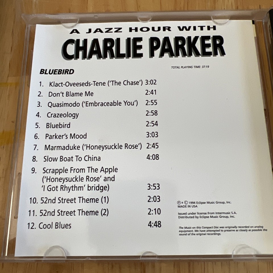 Charlie Parker Bluebird CD 1994 Eclipse | eBay
