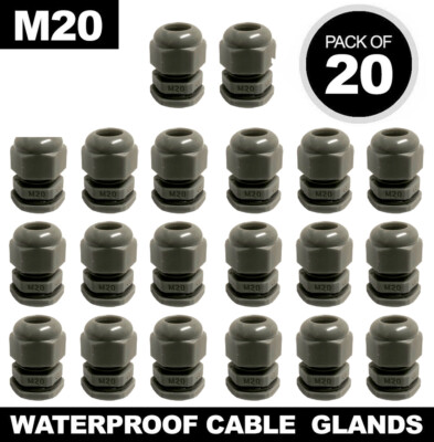 20 X GREY 20MM IP68 M20 WATERPROOF COMPRESSION CABLE STUFFING GLAND ...