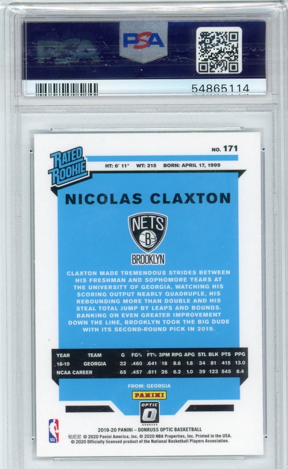 Nicolas Claxton 2019 Panini Donruss Optic Rated Rookie #171 PSA 10 | eBay