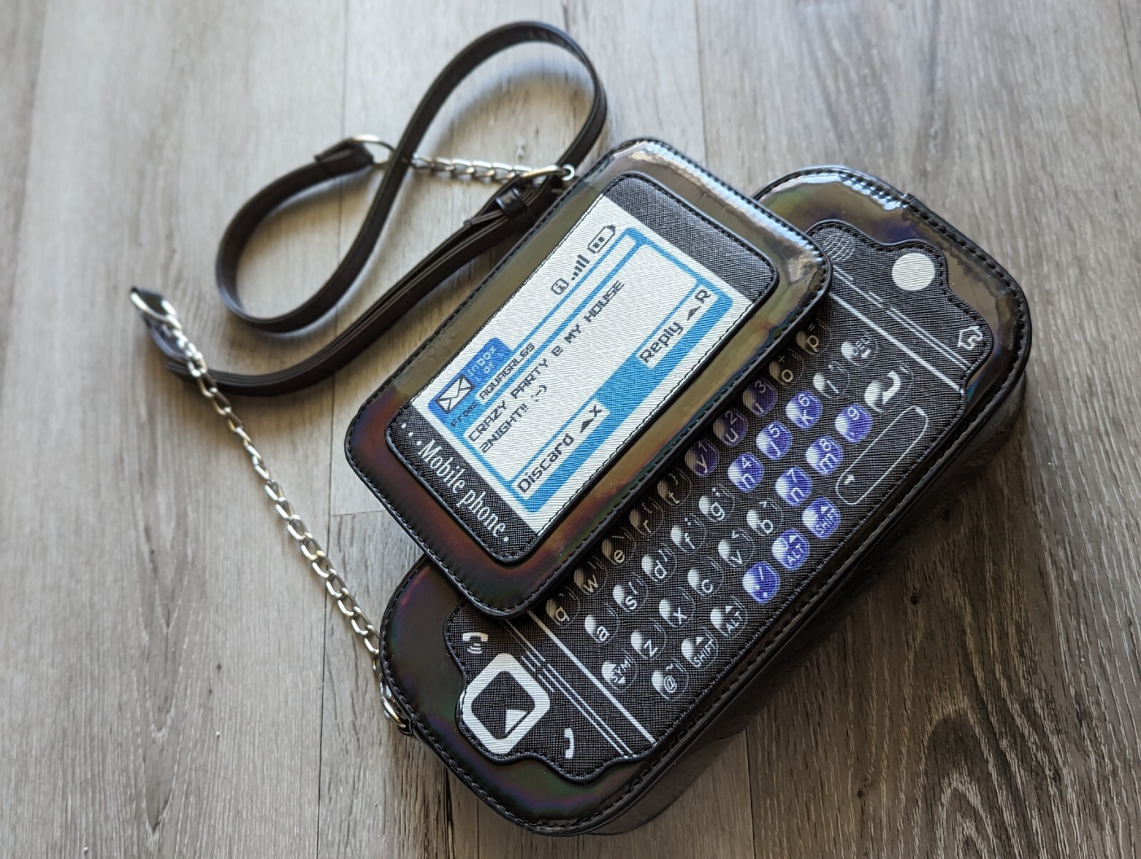Black Holographic Sliding Cell Phone Crossbody Purse - Gem
