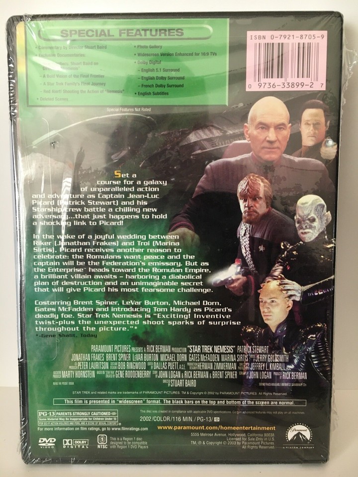 Star Trek: Nemesis (DVD, 2003, Widescreen, Checkpoint, Features! New ...