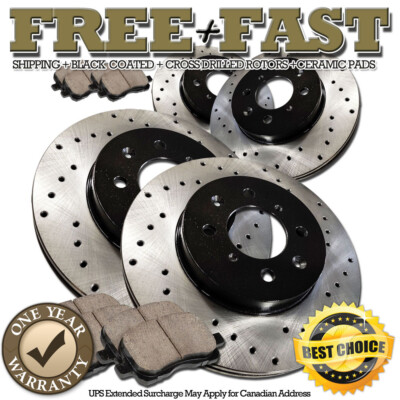 H0765 FRONT+REAR BLACK Drill Brake Rotors Pads FOR 2005 2006 Ford Focus ...