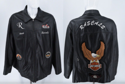 Harley-Davidson Rascals George Leather Moto Jacket Embroidered/ Patches ...