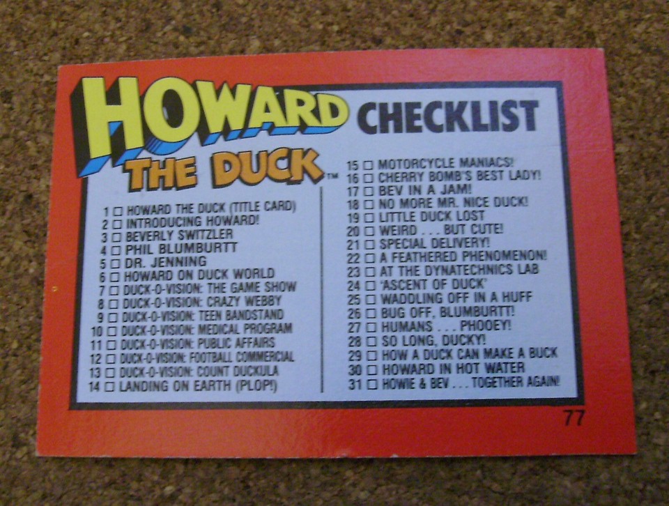 1986 Topps HOWARD the DUCK Cards & Stickers (41 cards & 1 sticker) NrMt ...