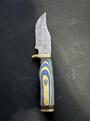 Custom HANDMADE DAMASCUS STEEL KNIFE Hunting W/ Wood & Brass Guard ...