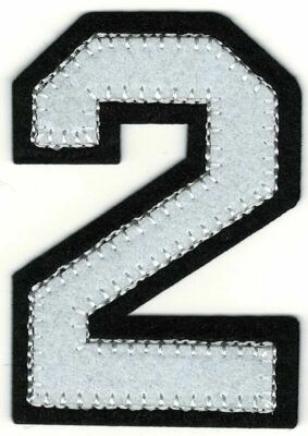 White Black Felt Number 2 Patch – Iron-On Varsity Style Applique Digit ...