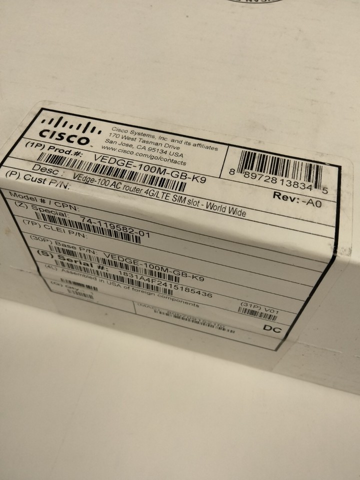NEW SEALED CISCO VEdge-100 router 4G/LTE WW 74-119582-01 VEDGE-100M-GB ...