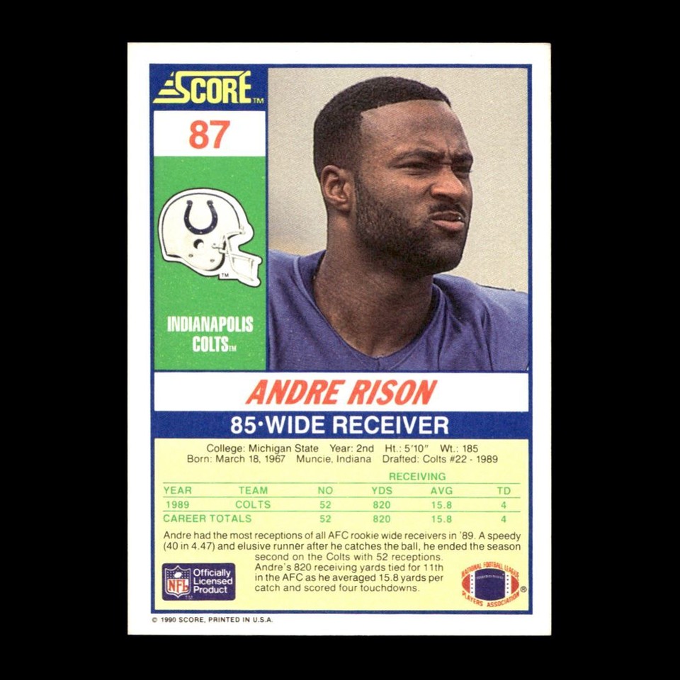 Andre Rison 1990 Score Indianapolis Colts #87 Set Break GM | eBay
