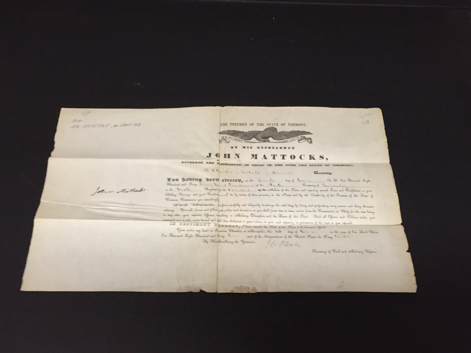 General John Mattocks War of 1812 Governor of Vermont Signed Autograph ...