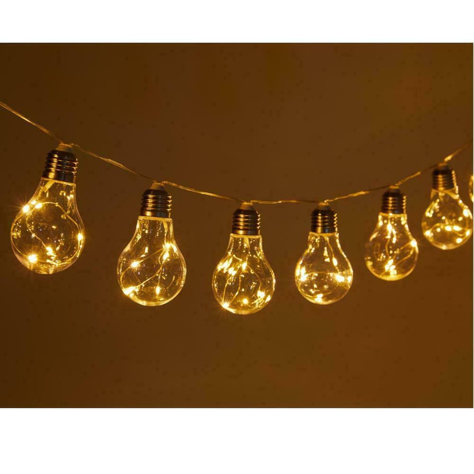 Outdoor 9 ft. 10-Light Solar Edison Bulbs Integrated LED String Light ...