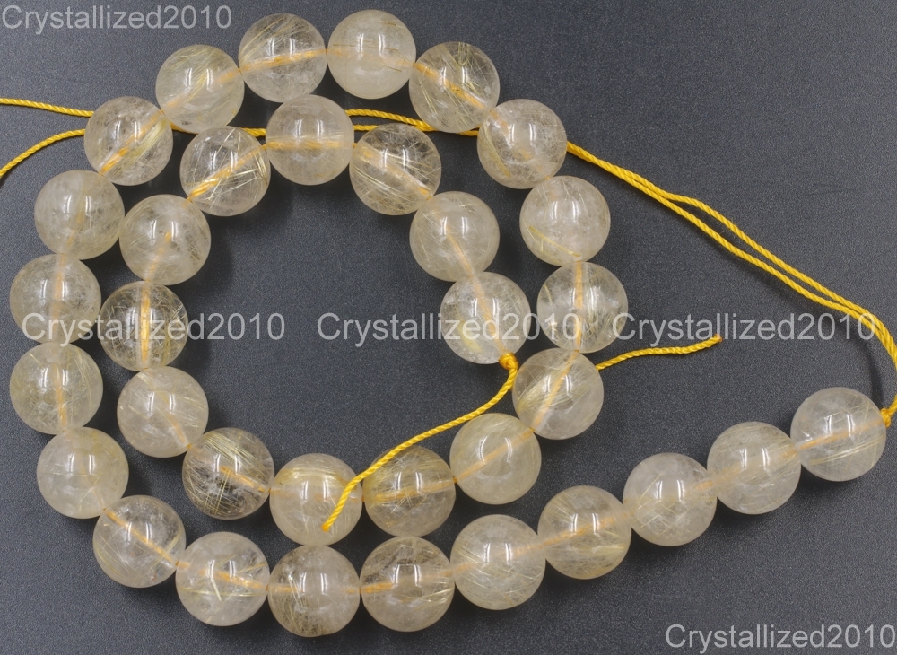 Natural Golden Rutilated Quartz Gemstone Round Beads 4mm 6mm 8mm 10mm ...