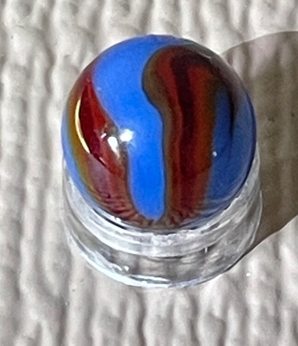 Vintage Alley Agate Swirl 5/8" Collectible Marble. (Blue Base Red/Brown ...