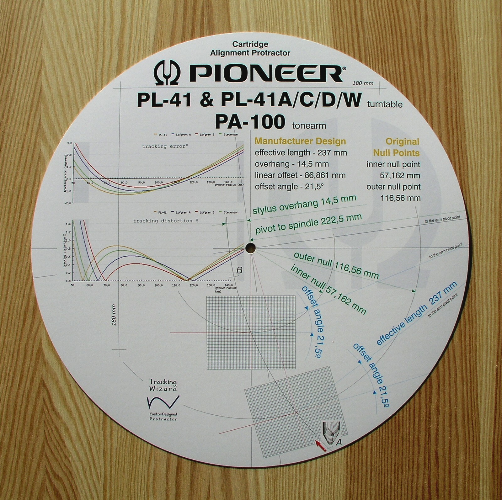 Pioneer PL-41/PL-41A/C/D/W & PA-100 Custom Designed Tonearm Alignment ...