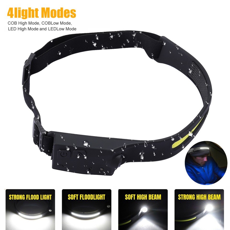 Waterproof COB Headlamp Night Buddy LED Sensor 230° Head Torch ...