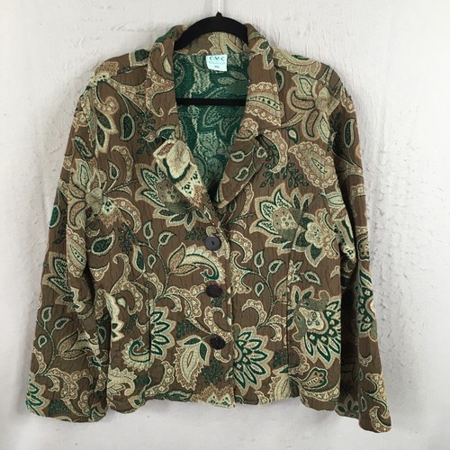 Vintage CMC Color Me Cotton Jacket Womens 2XL XXL Green Floral Tapestry ...