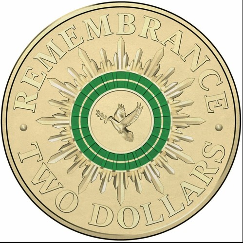🏦 2014 Australian $2 Green Dove Remembrance Two Dollars Coloured Coin ...