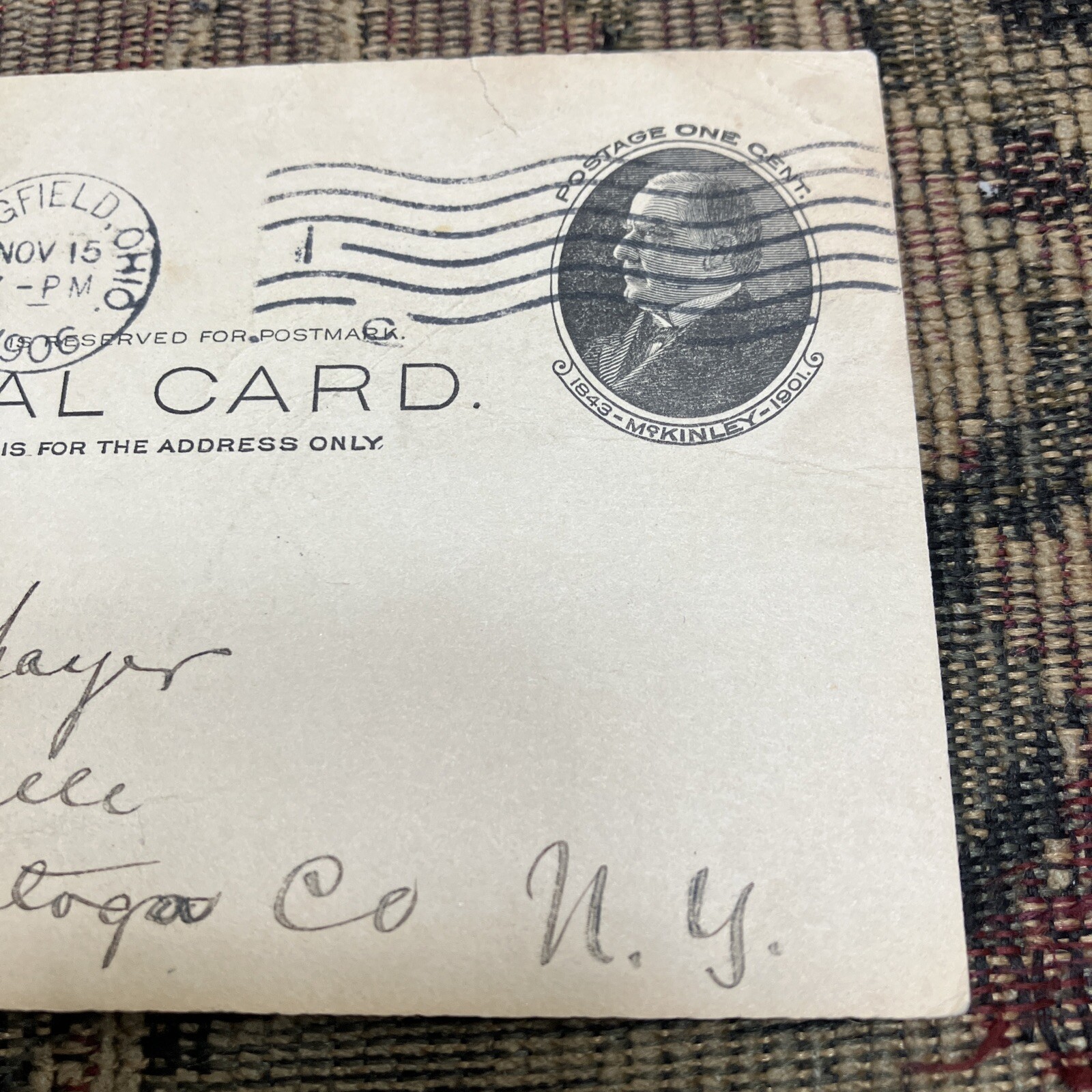 1906 DPO POSTAL CARD Springfield Ohio W. H. Wood &co. McKinley 1 Cent ...