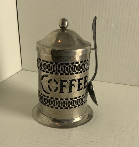 Vintage Silver Plate Coffee Canister Container w/ Spoon | eBay