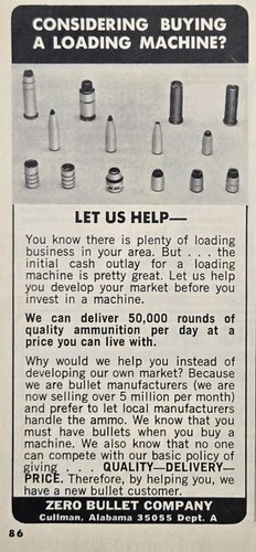 Zero Bullet Co Cullman AL Wholesale Reloading Supplies Vintage Print Ad ...