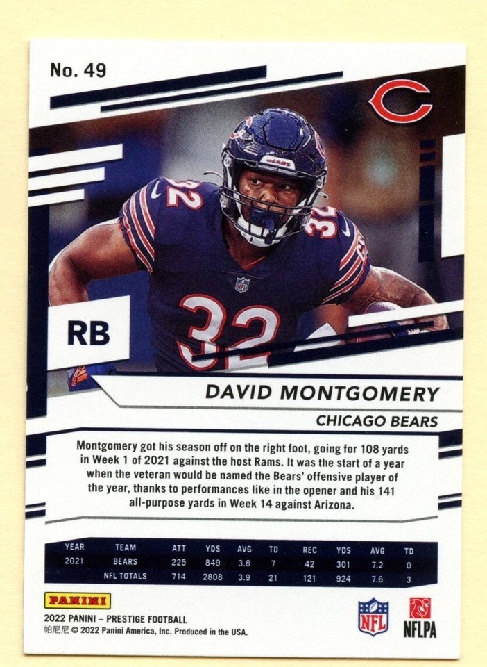 2022 Panini Prestige Football David Montgomery card #49 Chicago Bears ...