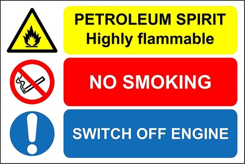 Petroleum spirit no smoking switch off engine Fuel station forecourt ...