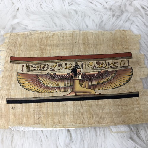Egyptian Papyrus Rice Paper Painting Winged Isis Goddess Kneeling 13”x9 ...