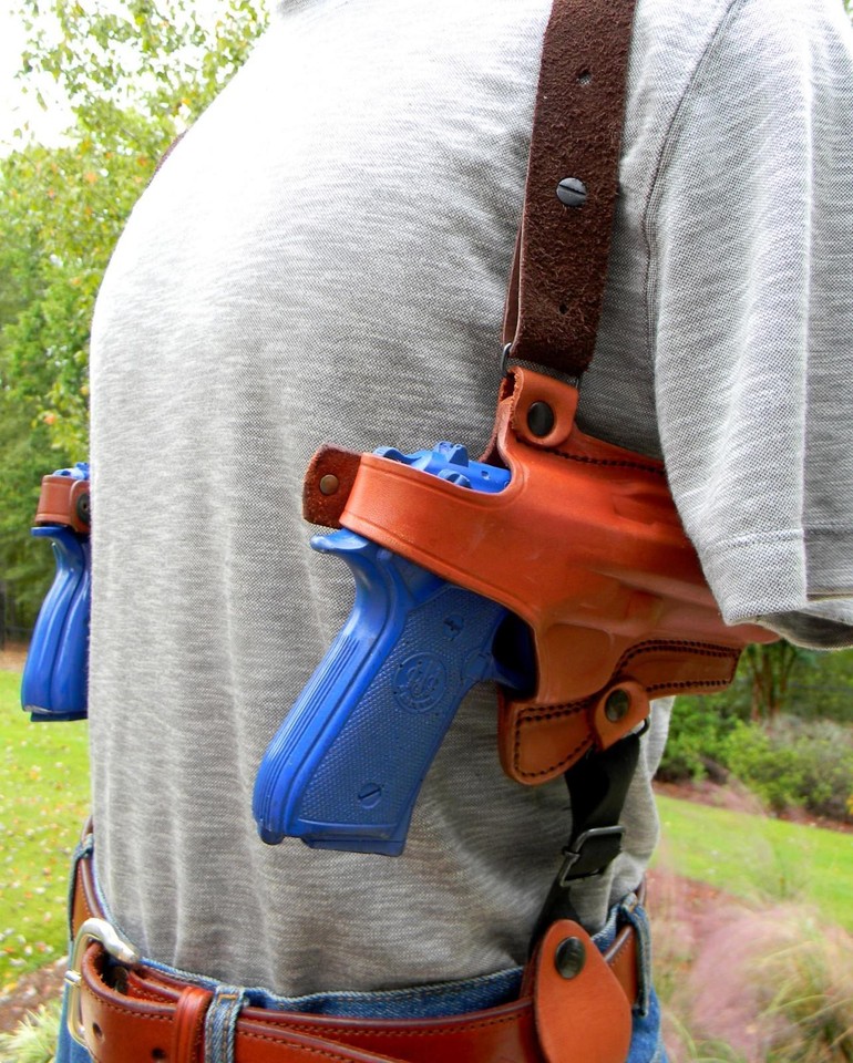 TAGUA Brown Leather Dual 2-GUN Double Shoulder Holster for ANY NONRAIL ...