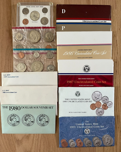 10 US Mint Uncirculated Coin Sets in Orig. Plastic & Envelope Sleeves ...