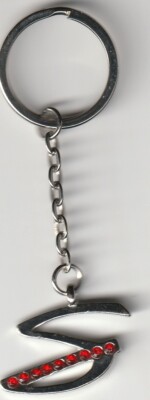 Vintage keychain - keyflob Silver color ruby red jewels shaped in an S ...