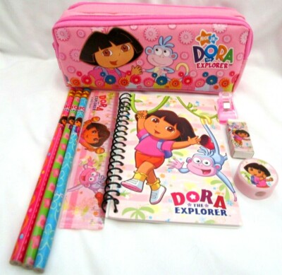 Dora The Explorer Light Pink Pencil Case Pouch + Stationary Set Combo ...