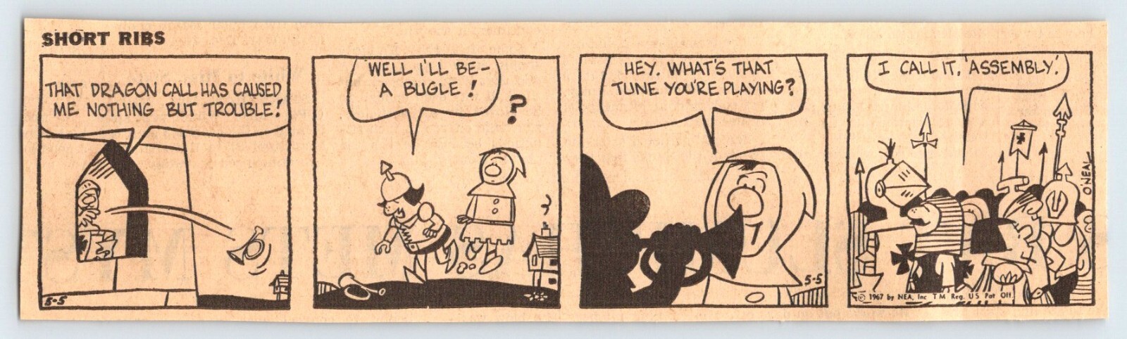 SHORT RIBS 2.25"X8.5" NEWSPAPER COMIC STRIP 5-5-1967 O'Neal 1960's M634 ...