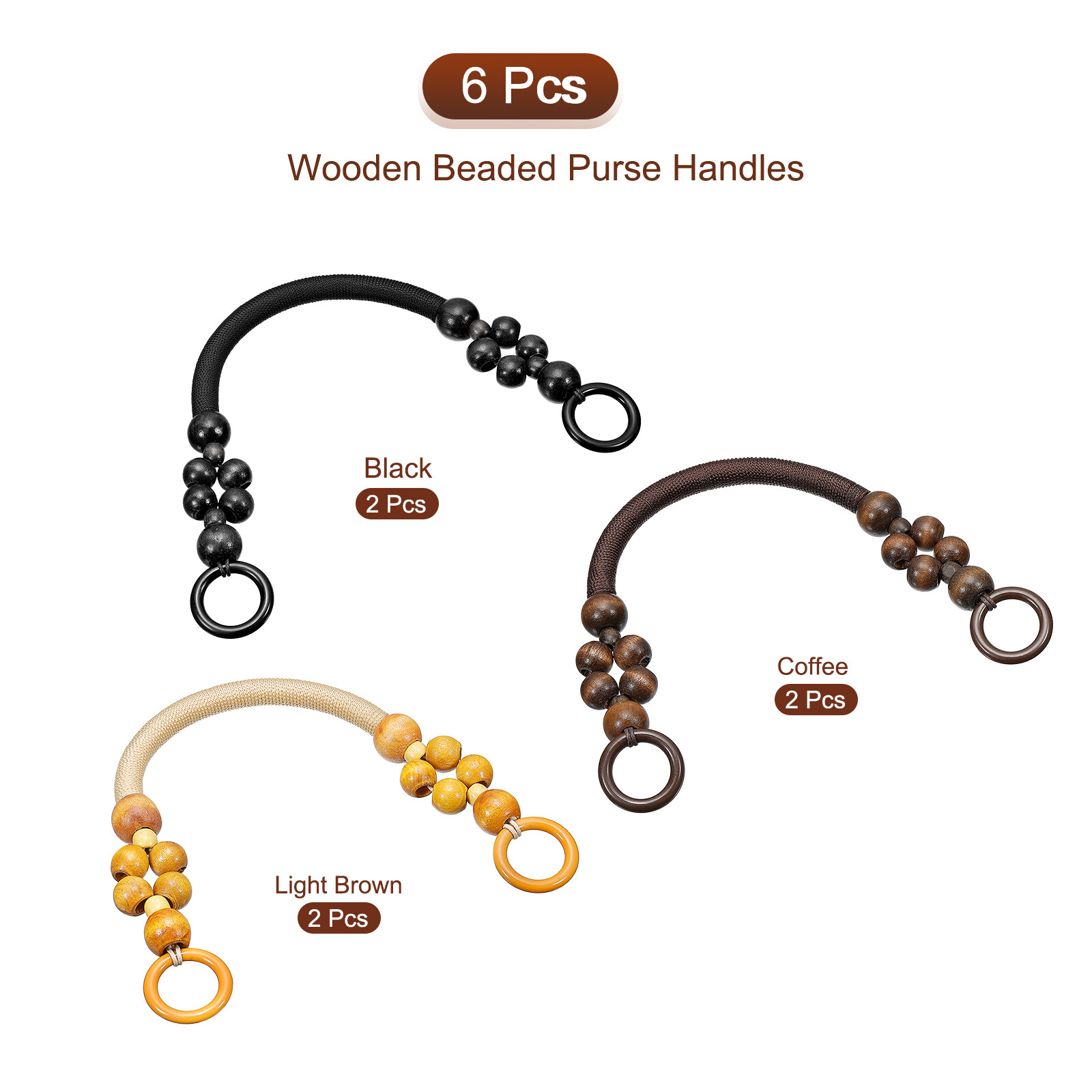 18.1"Wooden Beaded Bag Handles Purse Handle Replacement 6Pcs Mixed ...