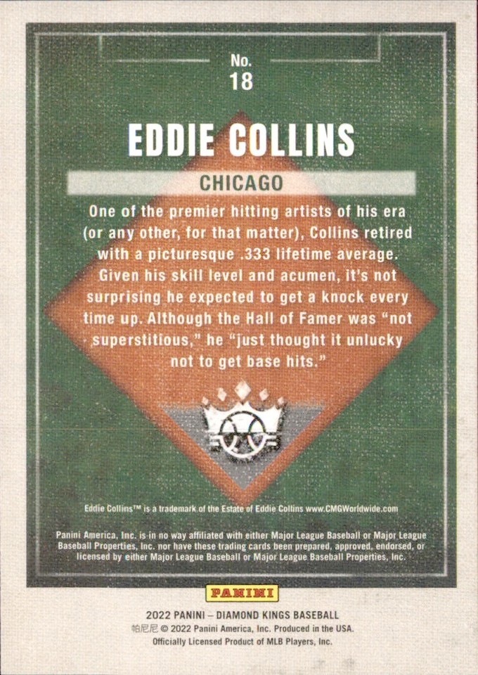 Eddie Collins Chicago Cubs - 2022 Panini Diamond Kings #18 | eBay