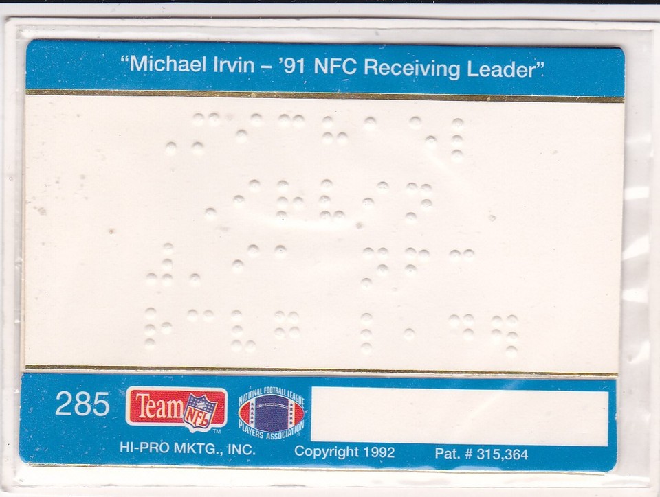 1993 MICHAEL IRVIN - Action Packed "BRAILLE" Football Card- # 285 ...