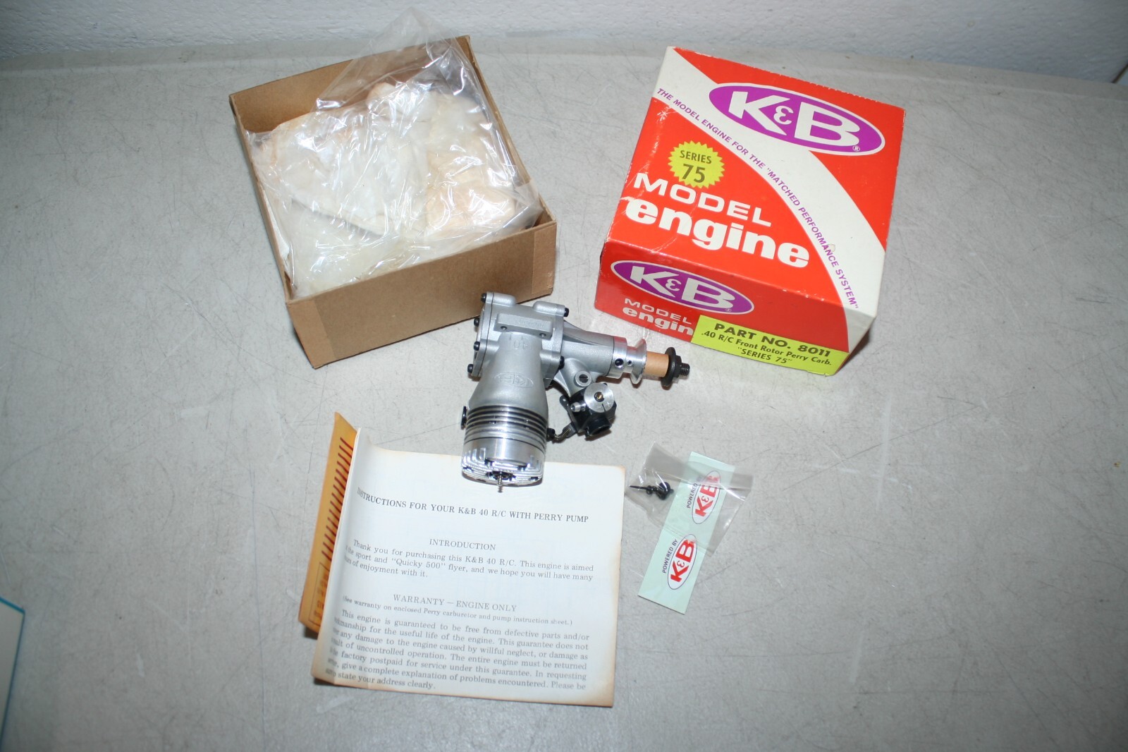K&B Model Airplane Engine .40 R/C Front Rotor Perry Carb Series 75 ...