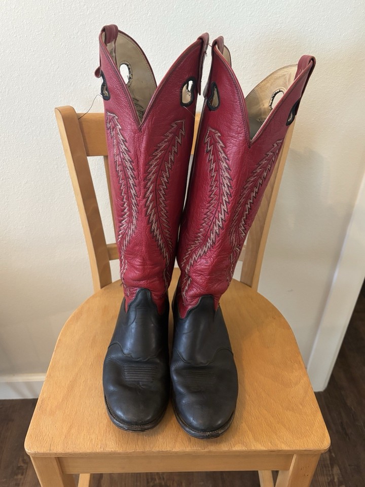 Men’s Red Leather Cowboy Western Boots Size 9 1/2D | eBay