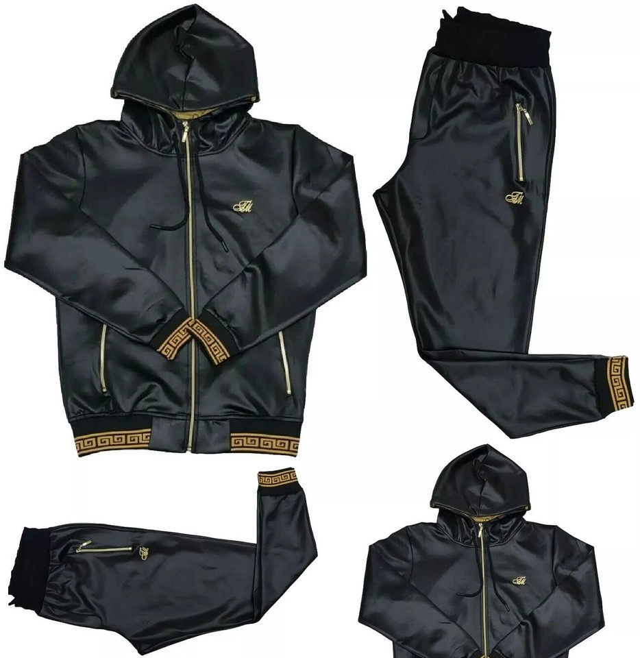 Mens TiM Tracksuit Shine Designer Fit Urban Zip Up Top Matching Jogger ...