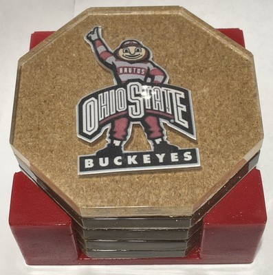 Handmade Set Of 5 Epoxy Resin Drink Coasters With Holder, Ohio State ...