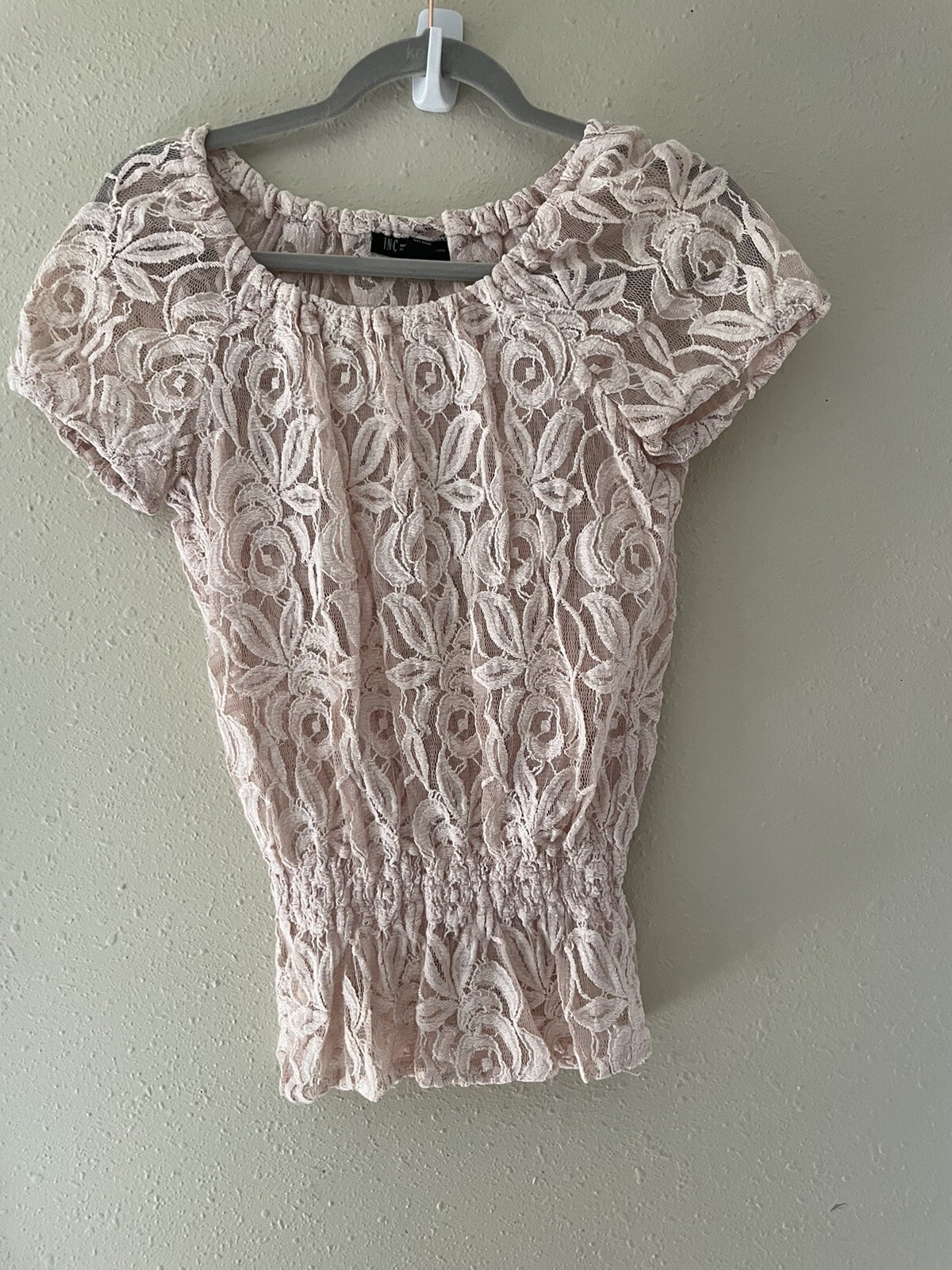 INC WHIMSIGOTH FAIRY COTTAGECORE PINK LACE SHORT SLEE… - Gem