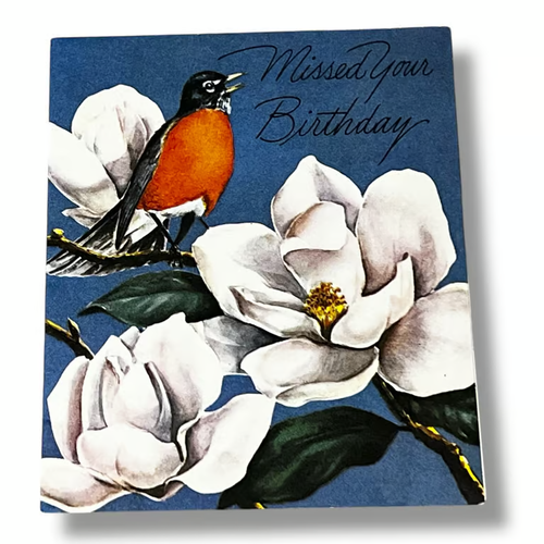Forget Me Not Missed Your Birthday Bird Magnolia Vintage Greeting Card ...