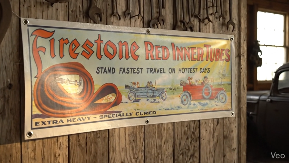 Firestone Tires Red Inner Tubes Banner Antique Style Gas Station Sign 4 ...