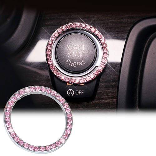 Pink Diamond Crystal Interior Engine Auto One Start Stop Button Cover ...