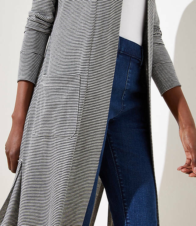 Loft Striped Pocket Duster Sweater Sizes: XS, S, M Color: Light Heather ...