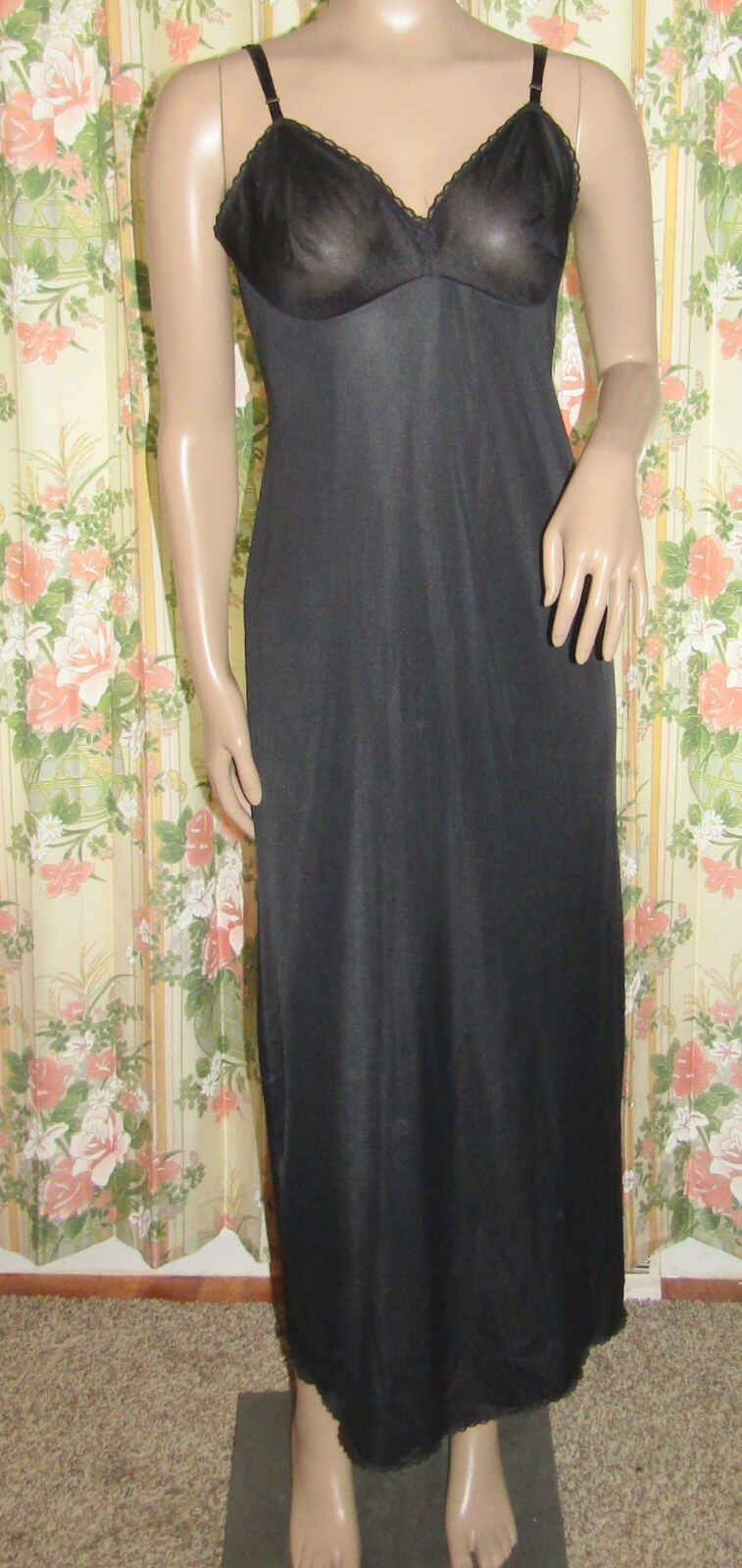 Vintage Soft Silky Black Nylon Vanity Fair Nightgown … Gem