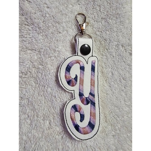 Initial Y Keychain Embroidered Letter Y Keyring Bag Charm Purple White ...